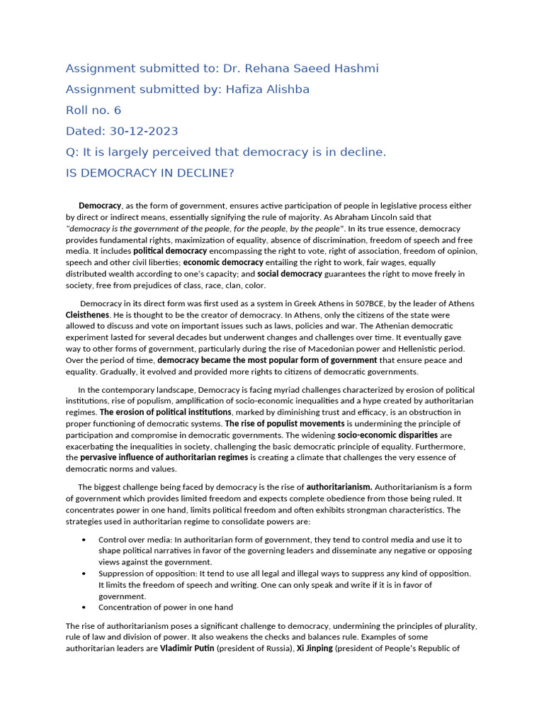 IS DEMOCRACY IN DECLINE | PDF | Democracy | Political Ideologies