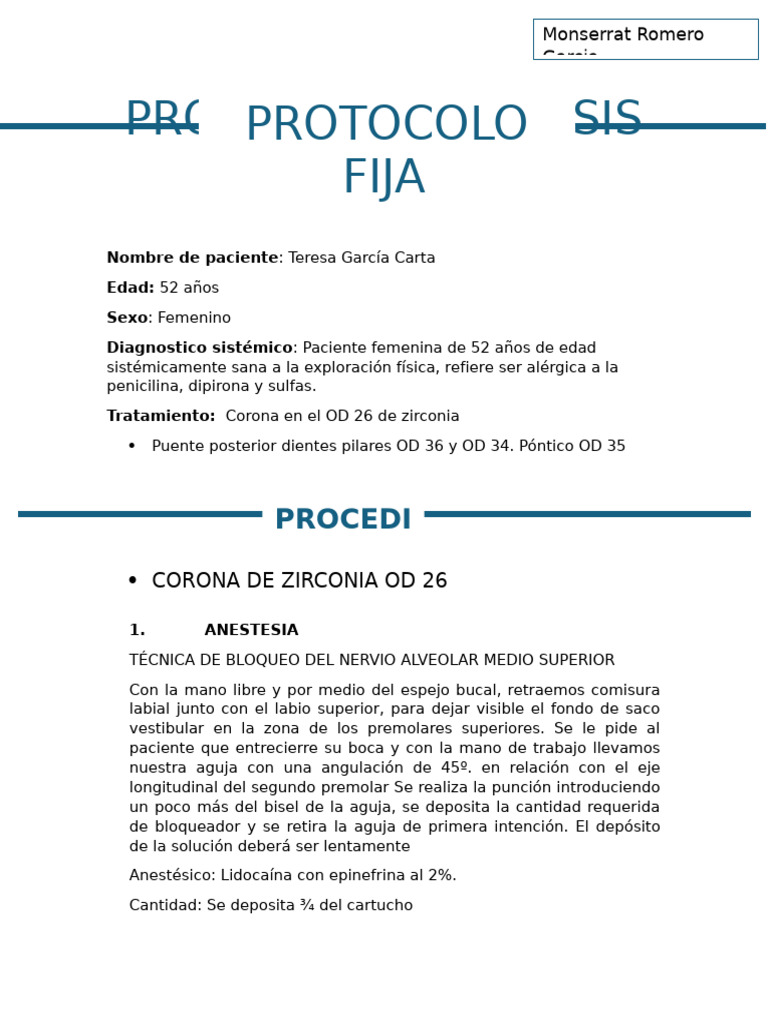 Protocolo Prótesis Fija | PDF | Ramas de Odontología | Diente