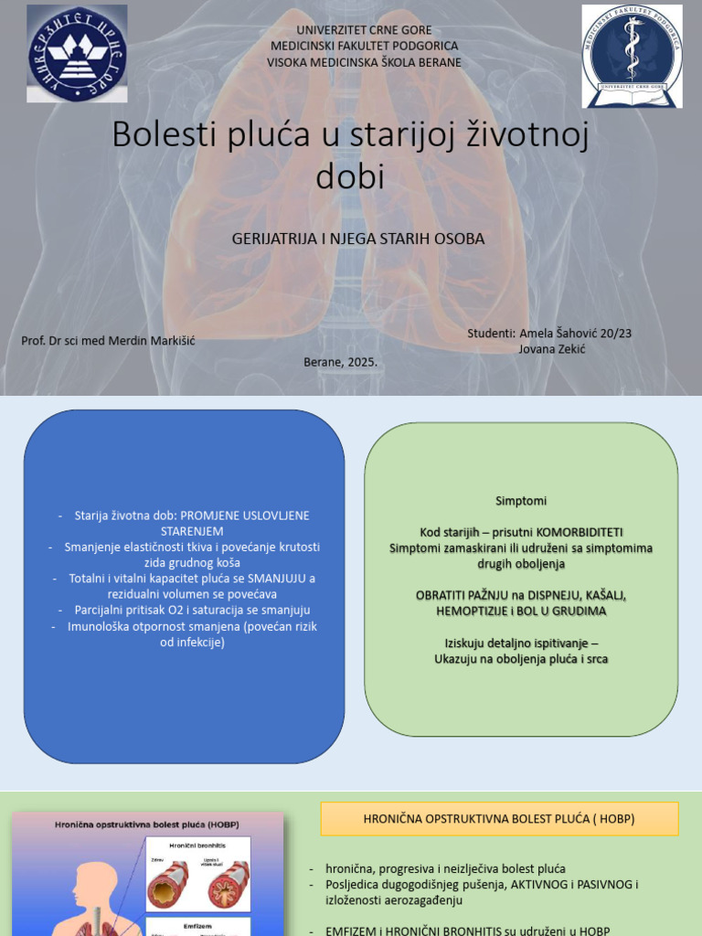 GERIJATRIJA Bolesti pluća u starijoj životnoj dobi 2025. - Copy | PDF