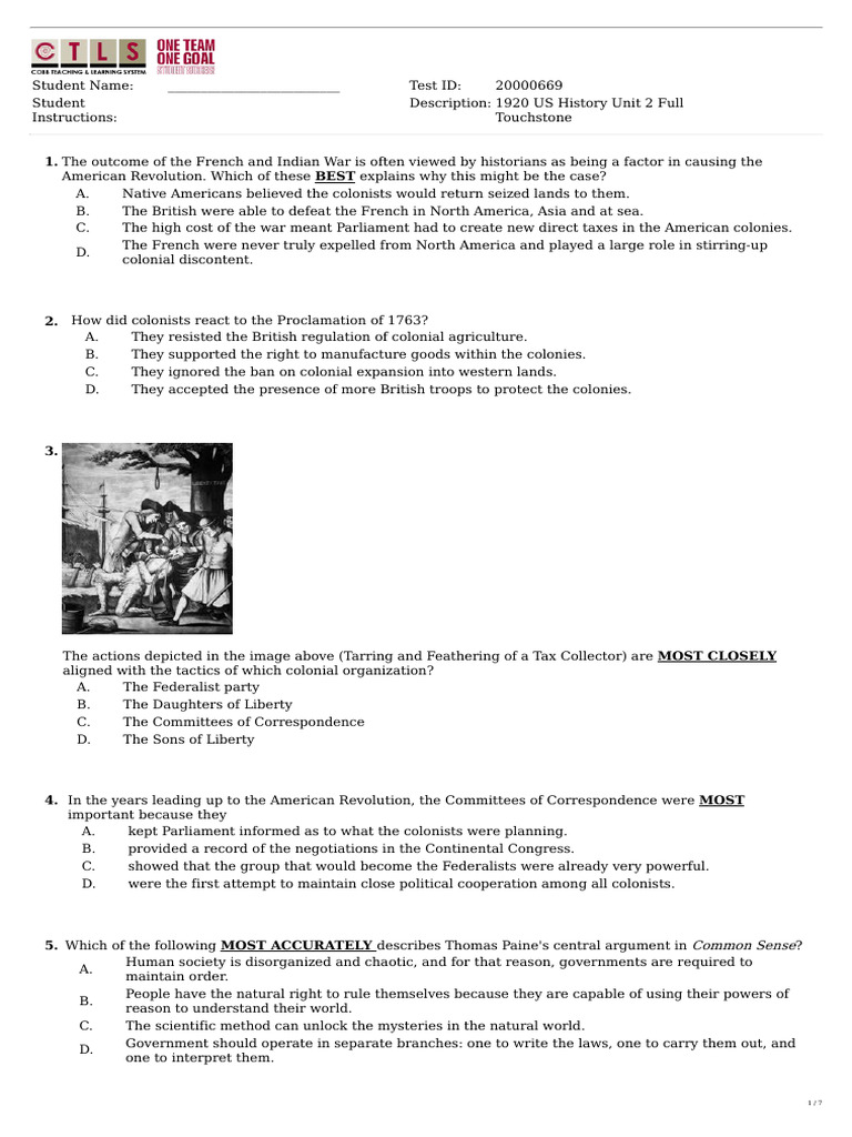 1920 US History Unit 2 Full Touchstone (1) | PDF | American Revolution ...