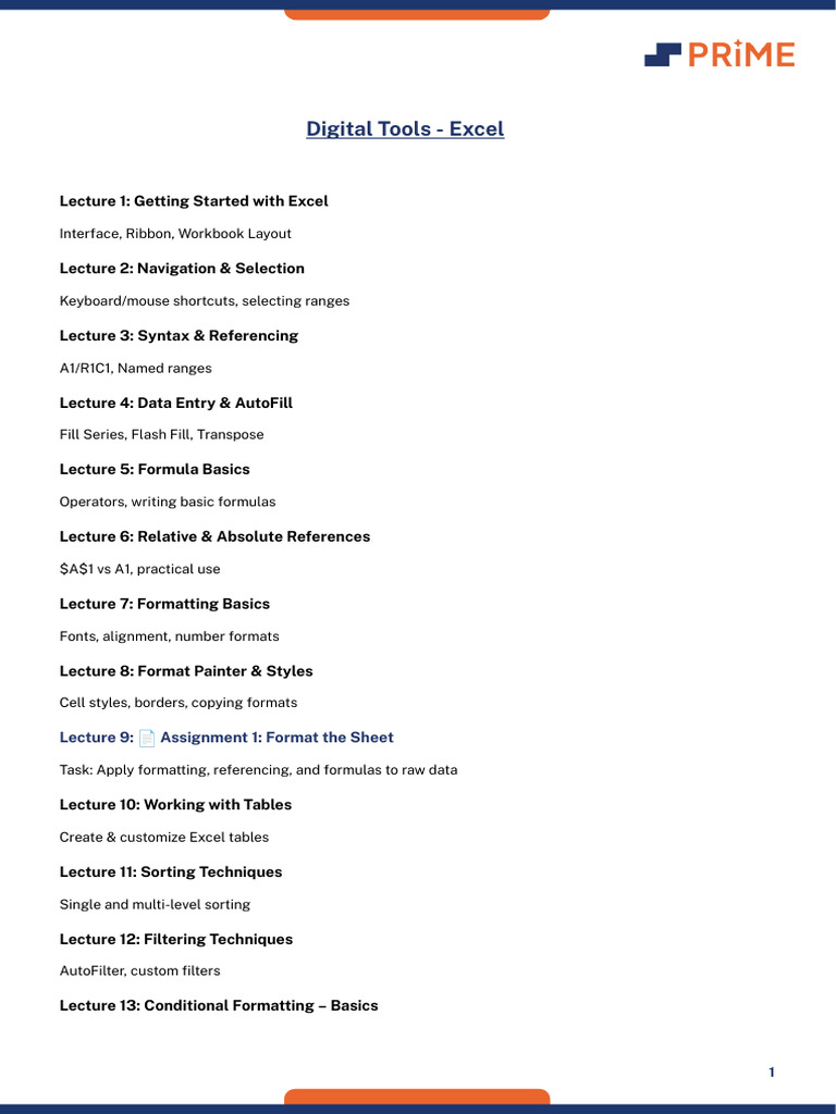 349084digital Tools - Excel - Syllabus 1-1755858937350-2 | PDF