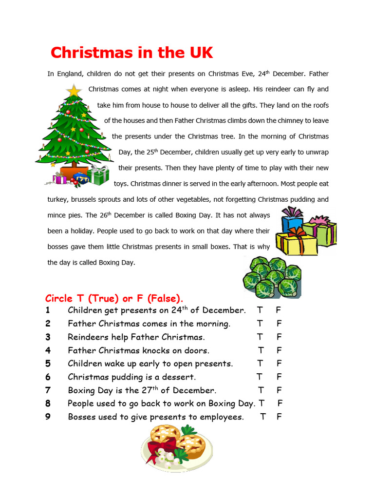 Christmas in England Reading Comprehension Exercises 75421 | PDF