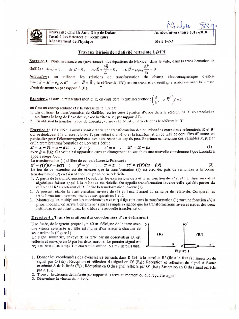 TD 1,2,3 Relativité Restreinte 17-18 | PDF