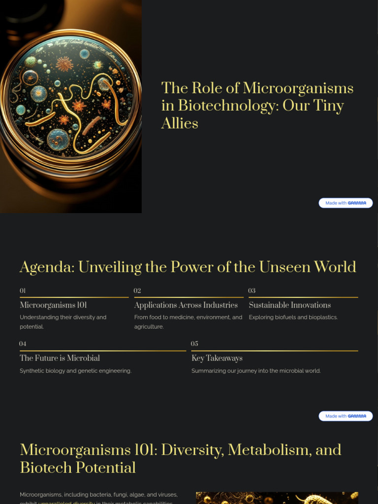 The Role of Microorganisms in Biotechnology Our Tiny Allies | PDF
