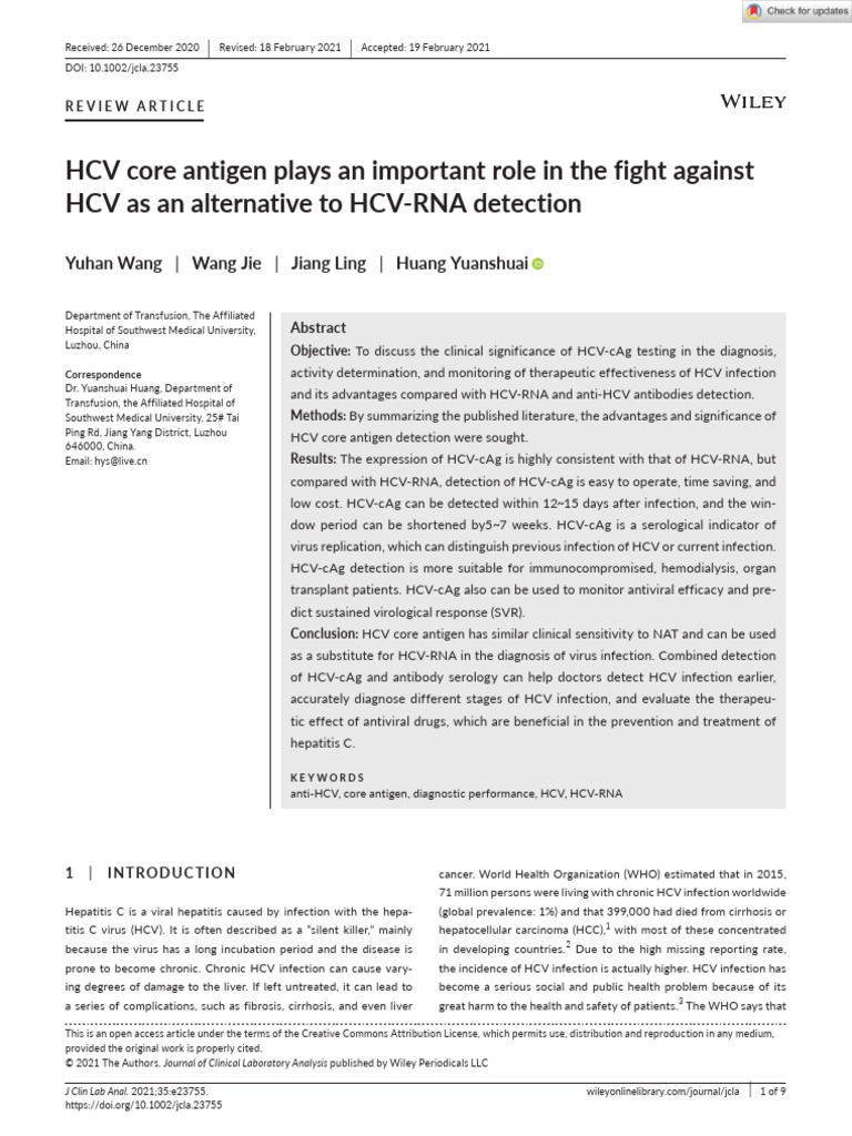 Clinical Laboratory Analysis - 2021 - Wang - HCV Core Antigen Plays an ...