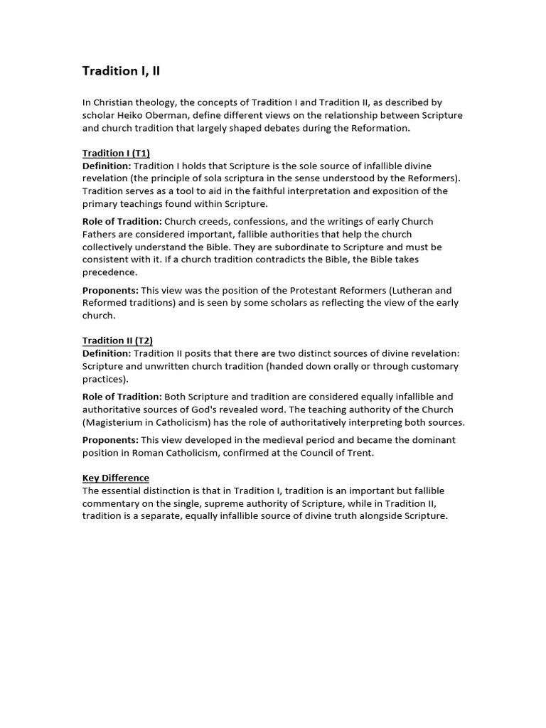 Tradition I vs. Tradition II in Theology | PDF