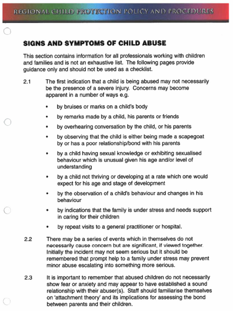Signs and Symptoms of Child Abuse and Neglect | PDF