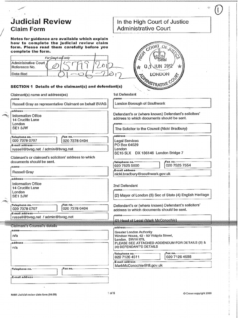Judicial Review Claim Form and Addendum | PDF