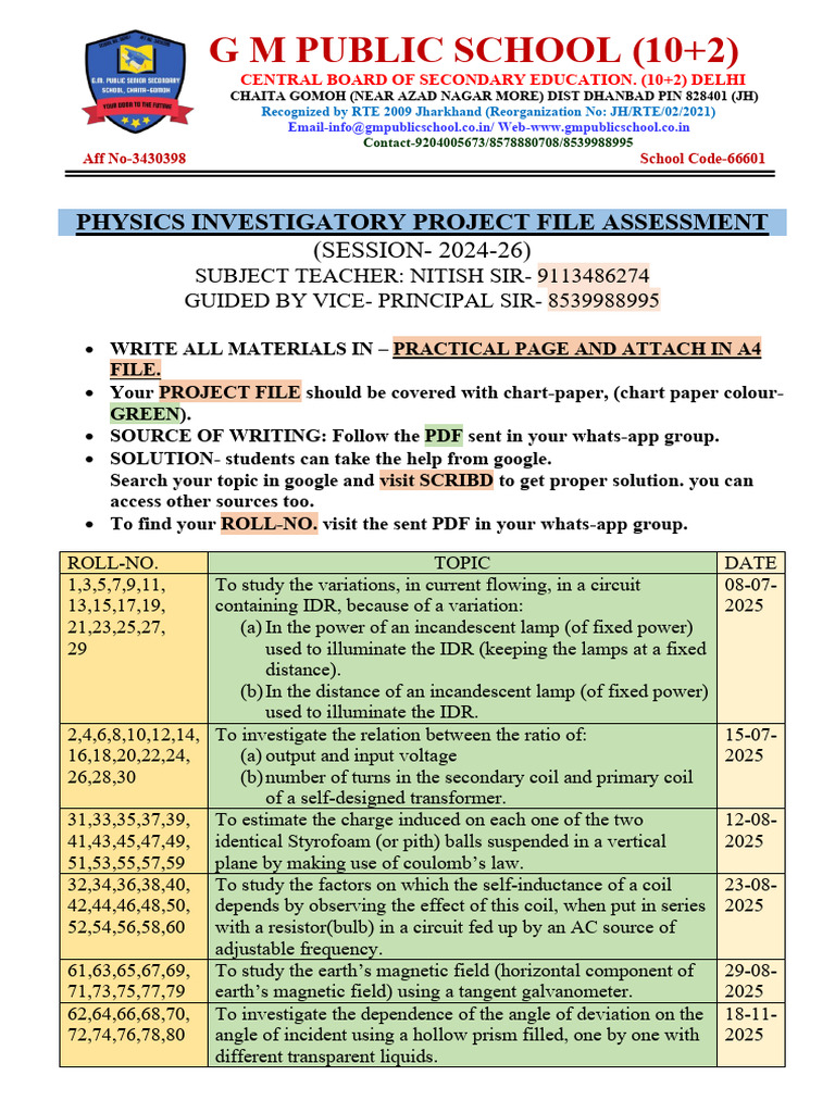 Physics Investigatory Project Guide | PDF | Inductor | Transformer