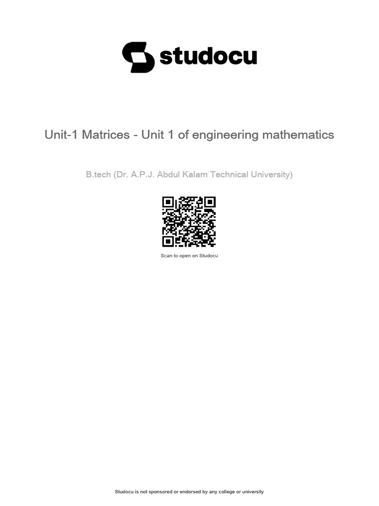 Engineering Mathematics: Matrices Unit 1 | PDF
