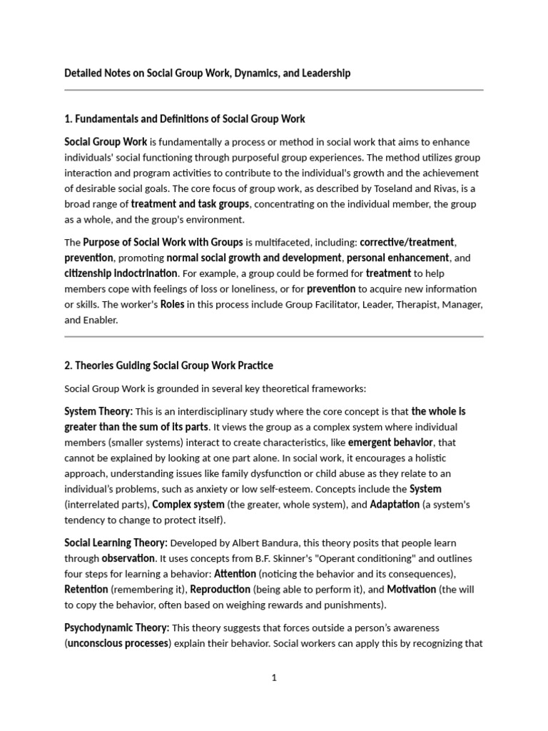 Detailed Notes on Social Group Work | PDF | Leadership | System