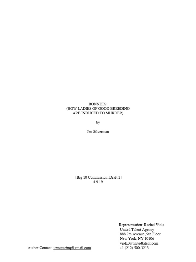 Bonnets: A Dark Comedy Play Draft | PDF