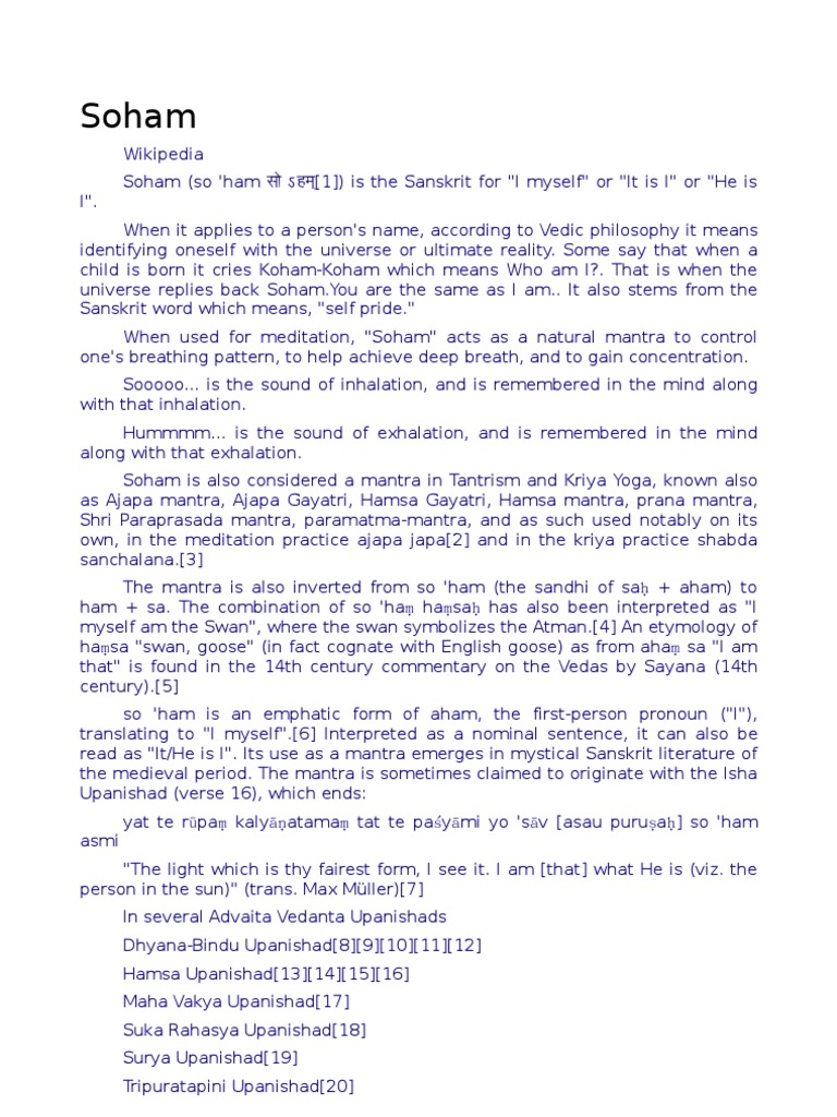Soham | PDF | Hindu Behaviour And Experience | Yoga