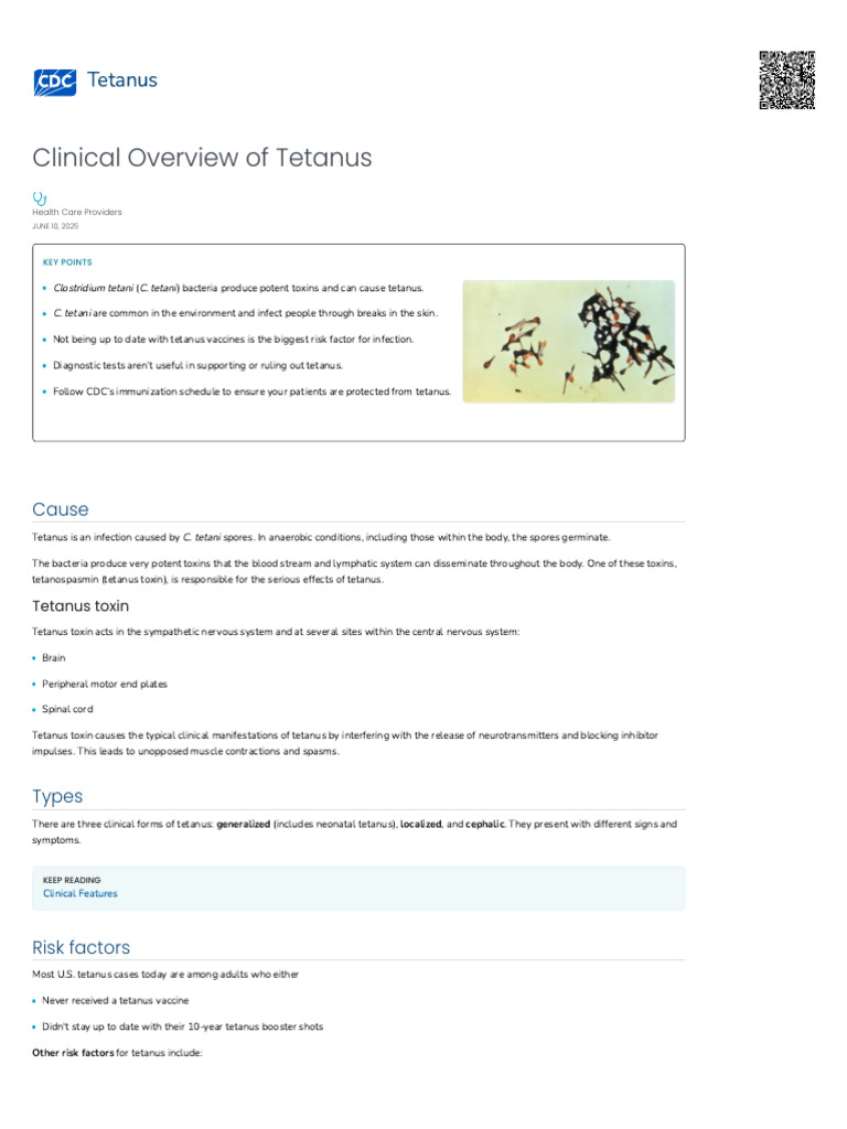 Clinical Overview of Tetanus - Tetanus - CDC | PDF | Medicine ...