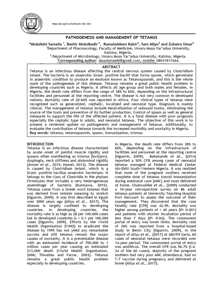 Pathogenesis_and_Management_of_Tetanus | PDF | Medicine | Medical ...