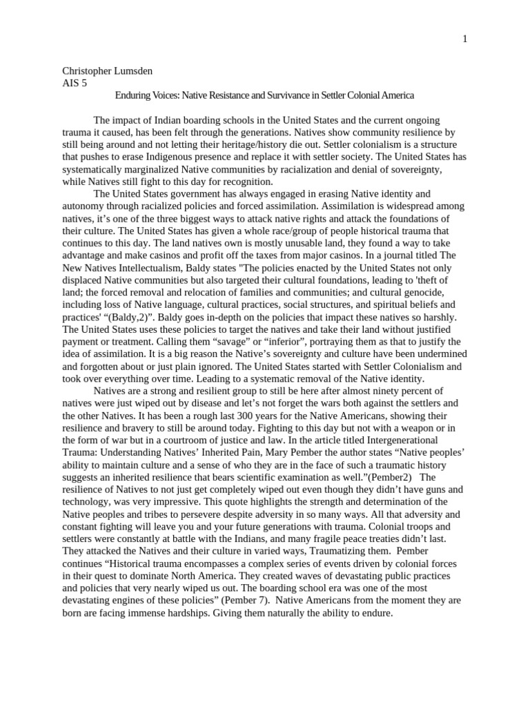 American Indian Studies PAPER | PDF | Native Americans In The United ...