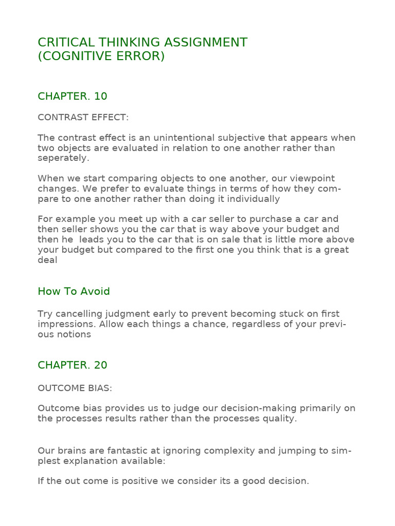 Cognitive Error Assignment(Critical Thinking) | PDF | Thought | Bias