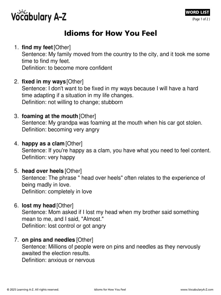 Idioms Expressing Emotions and Feelings | PDF