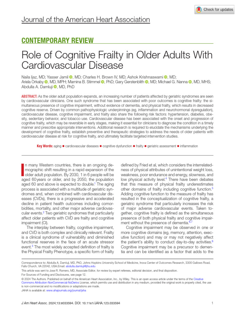 Role of Cognitive Frailty in Older Adults With Cardiovascular Disease ...
