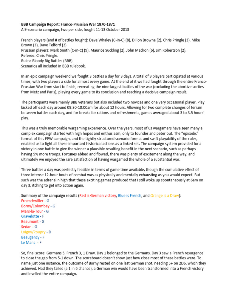 BBB Franco-Prussian War Campaign Report | PDF | Military | Military ...