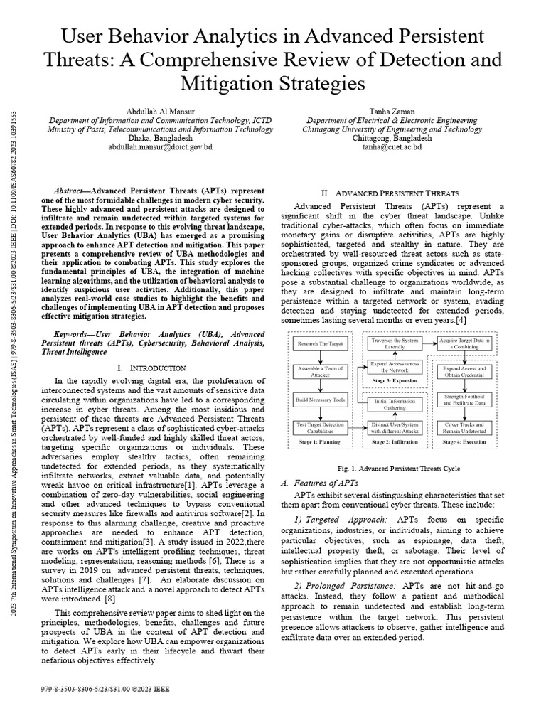 User Behavior Analytics in Advanced Persistent Threats A Comprehensive ...
