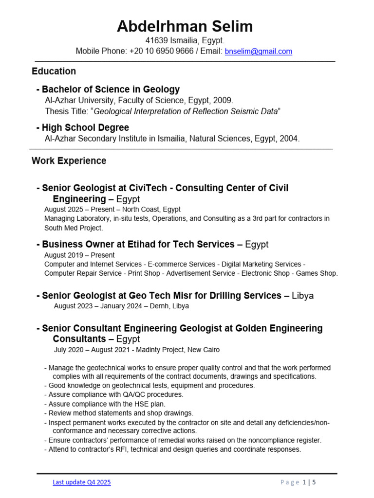 Geologist Resume and Professional Profile | PDF | Geotechnical Engineering