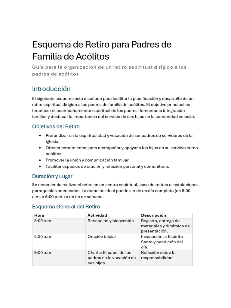 Esquema Base para Retiro Anual de Padres de Familia | PDF | Espiritualidad