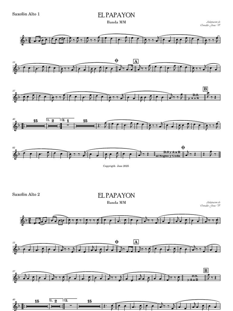 Saxofón Alto Adaptaciones de El Papayon | PDF