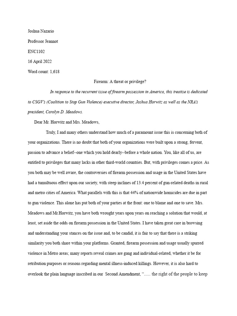 Rogerian Letter, Joshua Nazario | PDF | National Instant Criminal ...