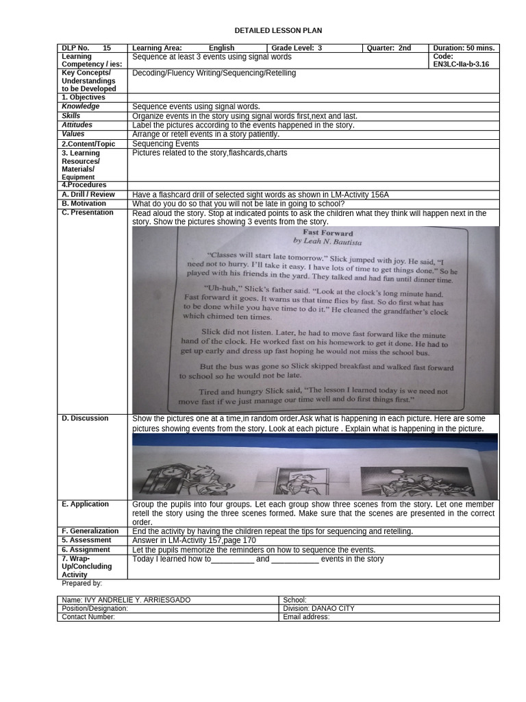 Grade 3 English Lesson on Sequencing Events | PDF | Learning | Behavior ...