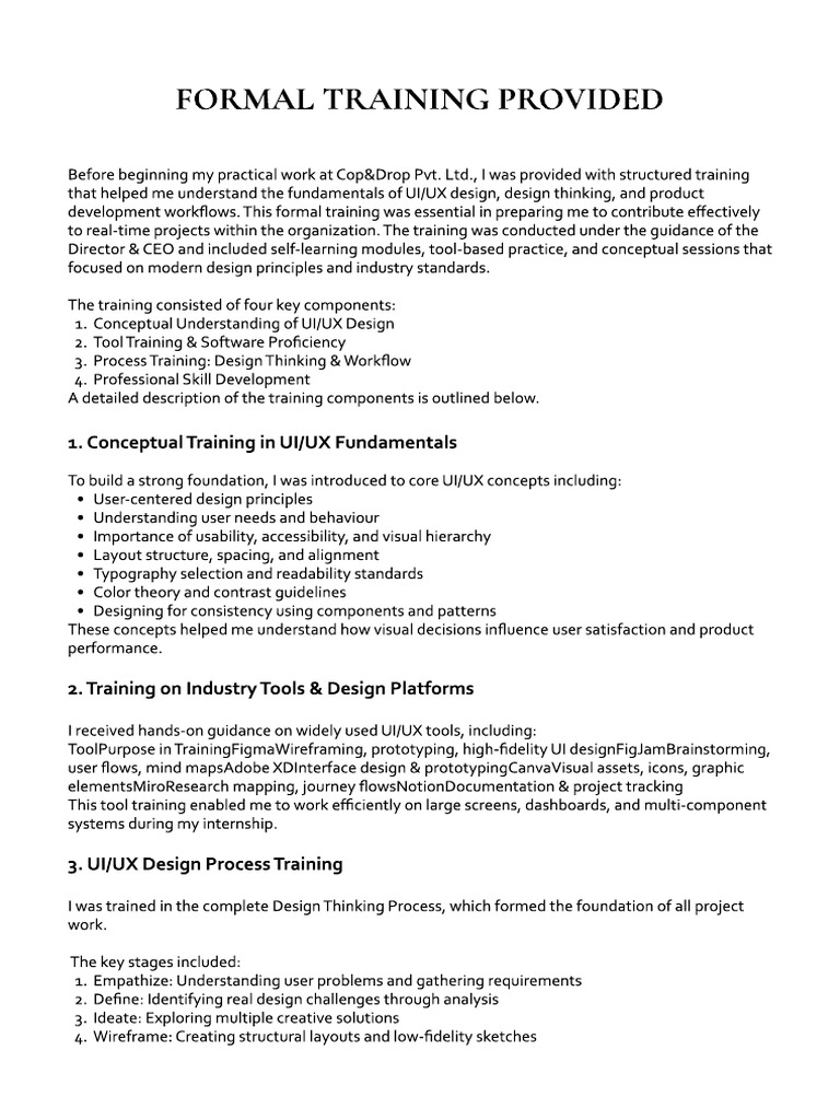 Formal Training Provided: 1. Conceptual Training in UI/UX Fundamentals ...