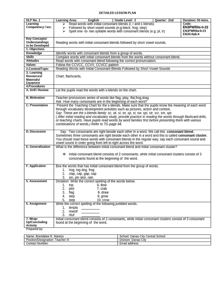 READ WORDS WITH INITIAL CONSONANT BLENDS L, R AND S Blends | PDF ...