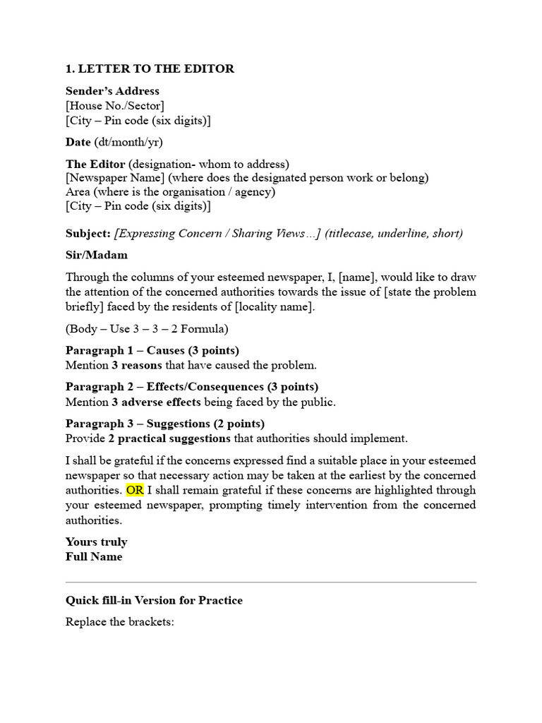 Formats For Letter To Editor and Job Application | PDF | Résumé