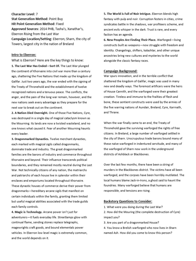 Eberron Campaign Setting Overview | PDF | Dungeons & Dragons | D20 System