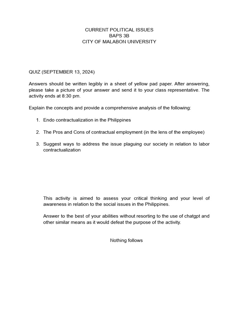 Current Political Issues September 13 2024 1 | PDF