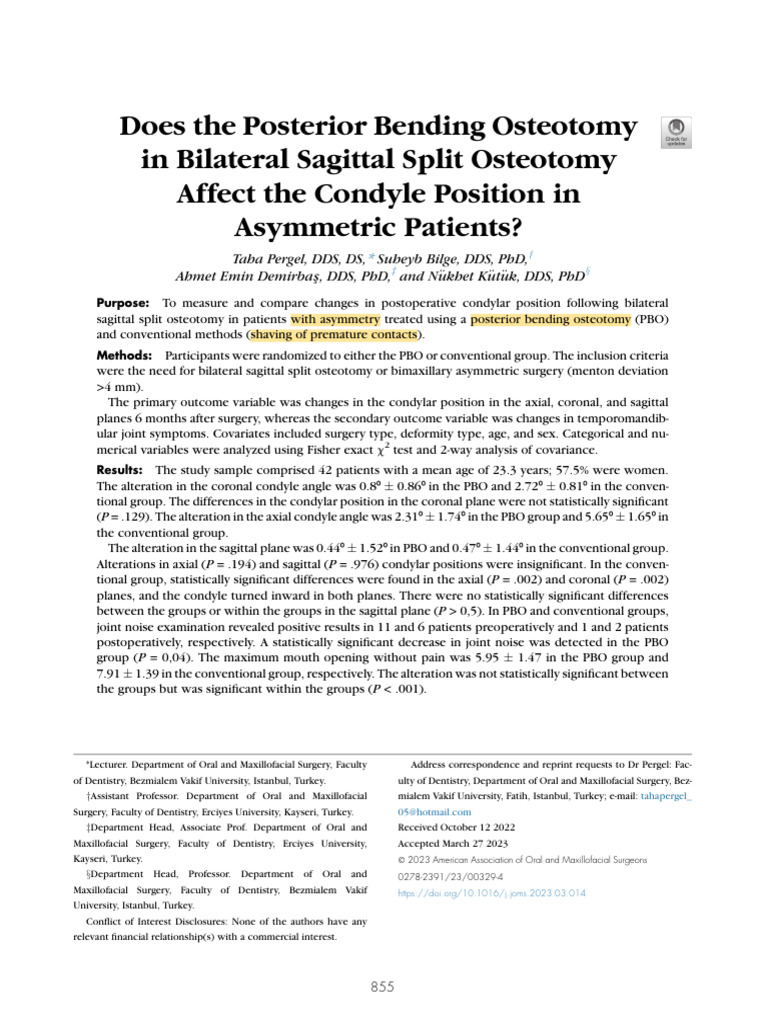 Posterior Bending Osteotomy in BSSO Affect The Condylar Position | PDF ...