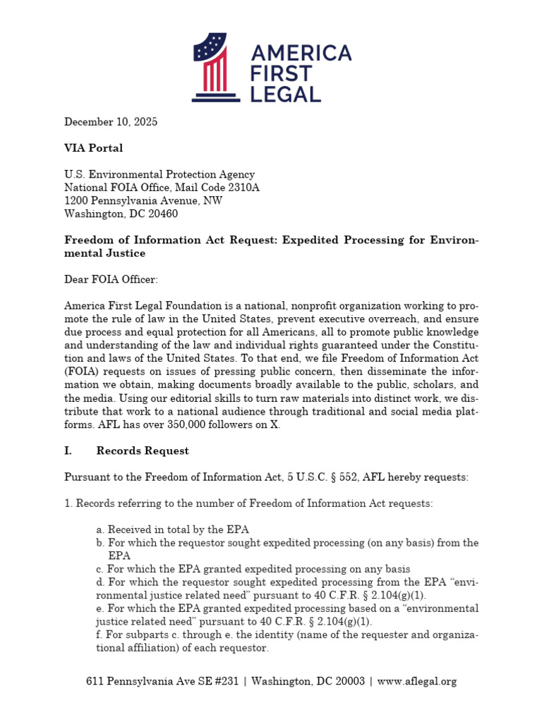 FOIA Request for EPA Environmental Justice | PDF | Freedom Of ...