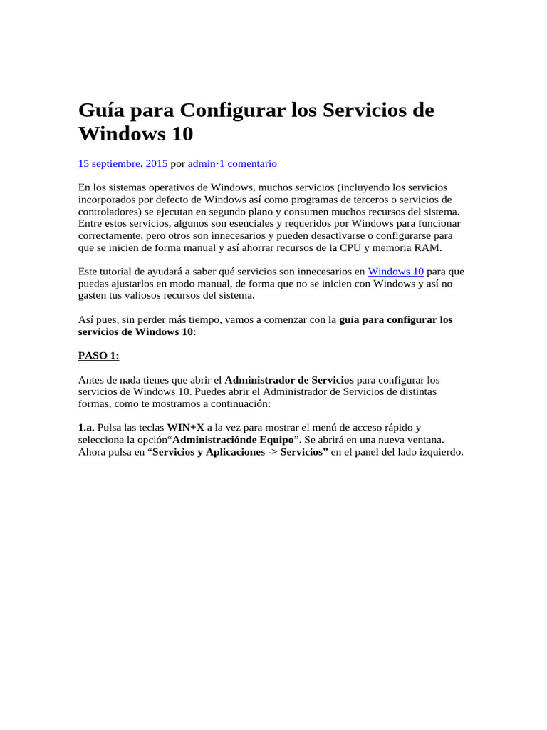 Configura Servicios Innecesarios en Windows 10 | PDF | Windows 10 ...