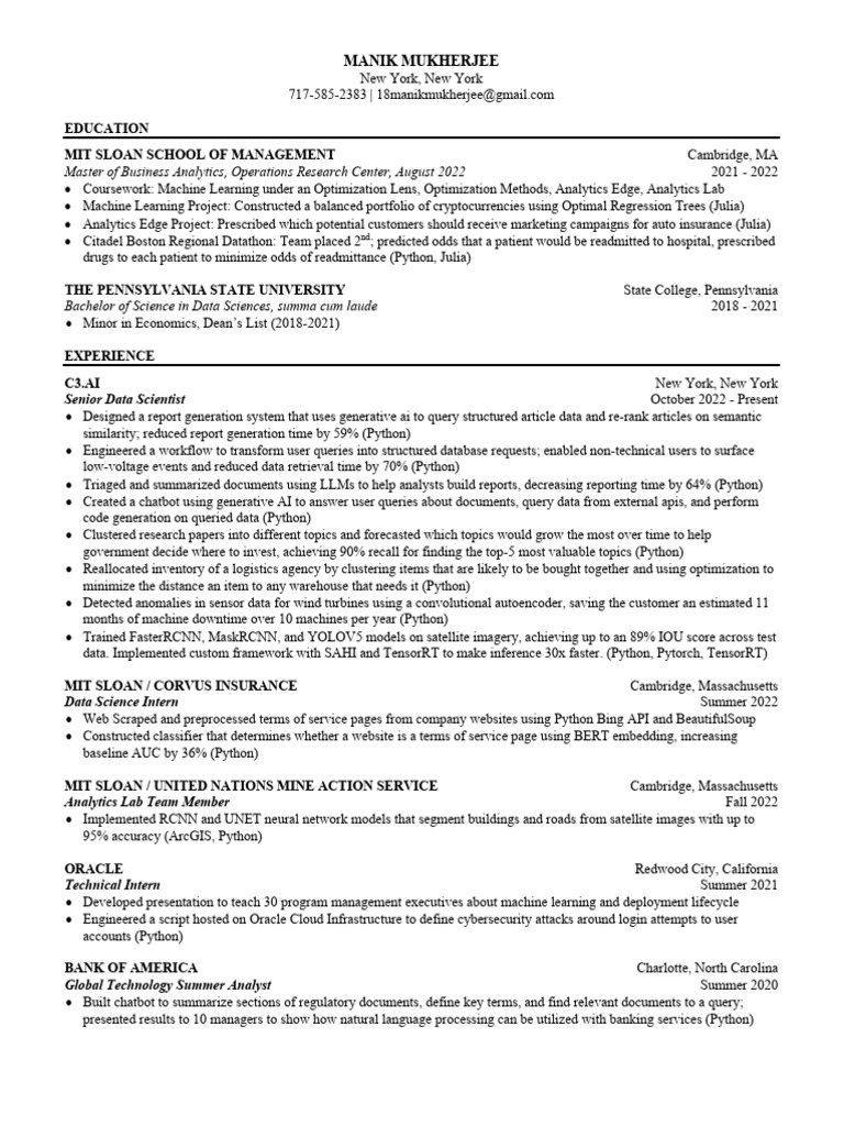 Manik Resume | PDF | Analytics | Machine Learning