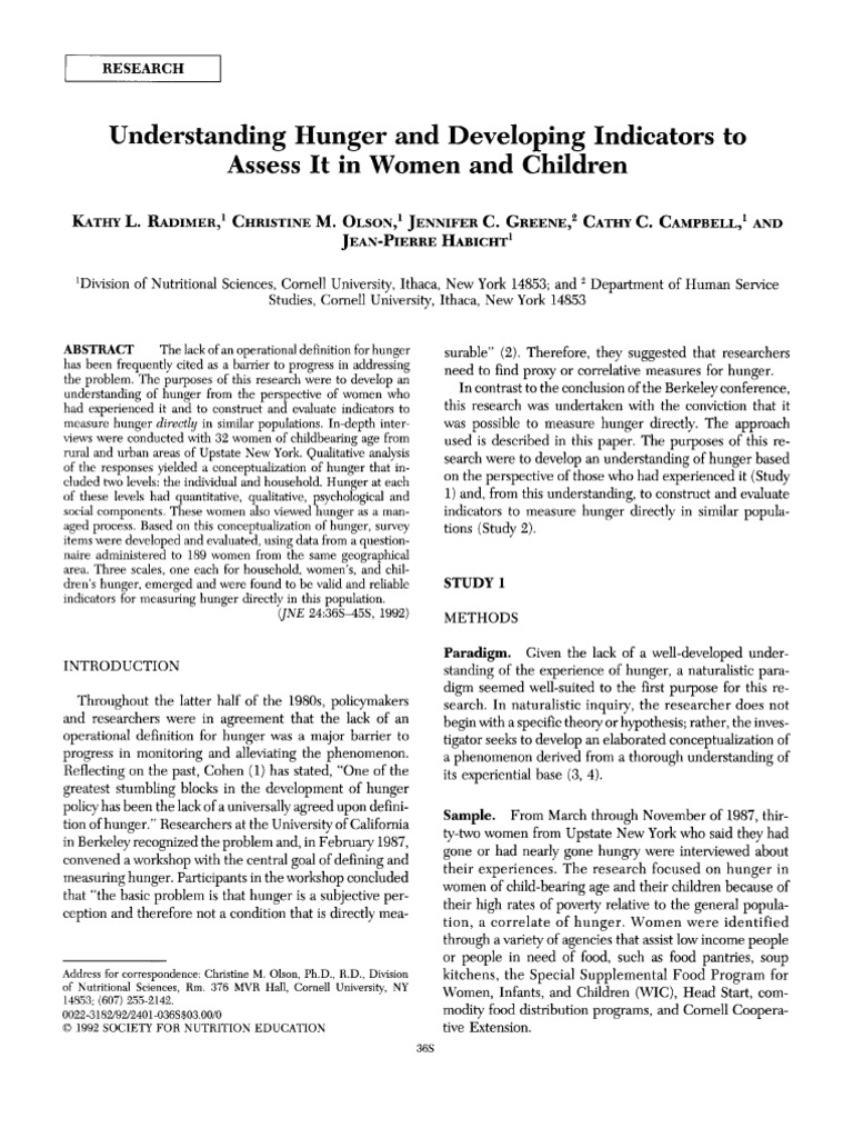 Measuring Hunger in Women and Children | PDF | Food Security | Eating