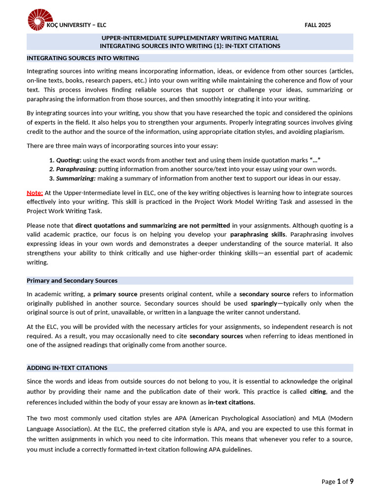 UI_Integrating Sources Into Writing (1)_In-Text Citations | PDF | Apa ...