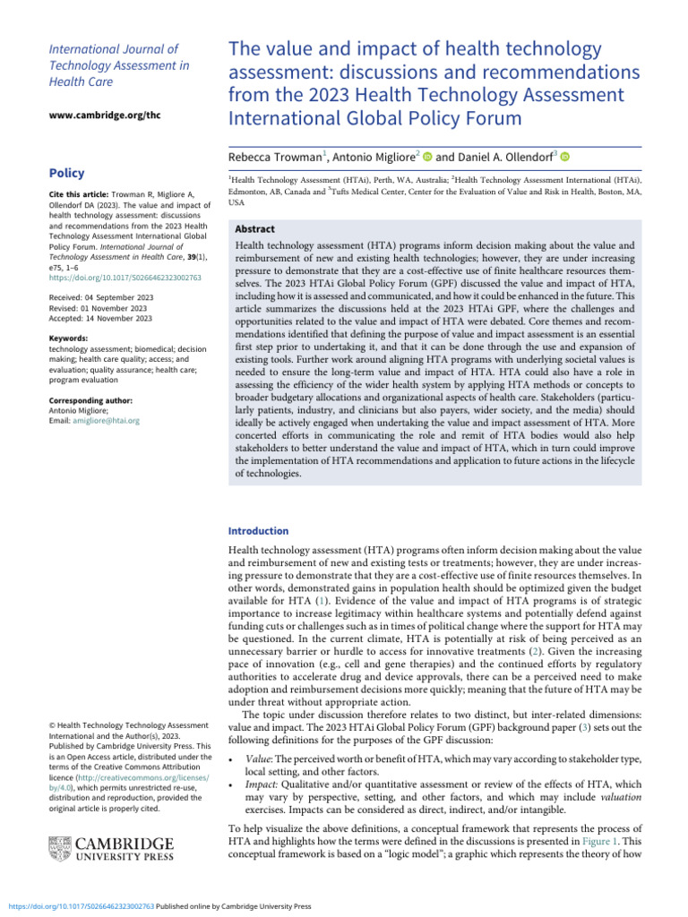 Value Impact of HTA 1703621038 | PDF