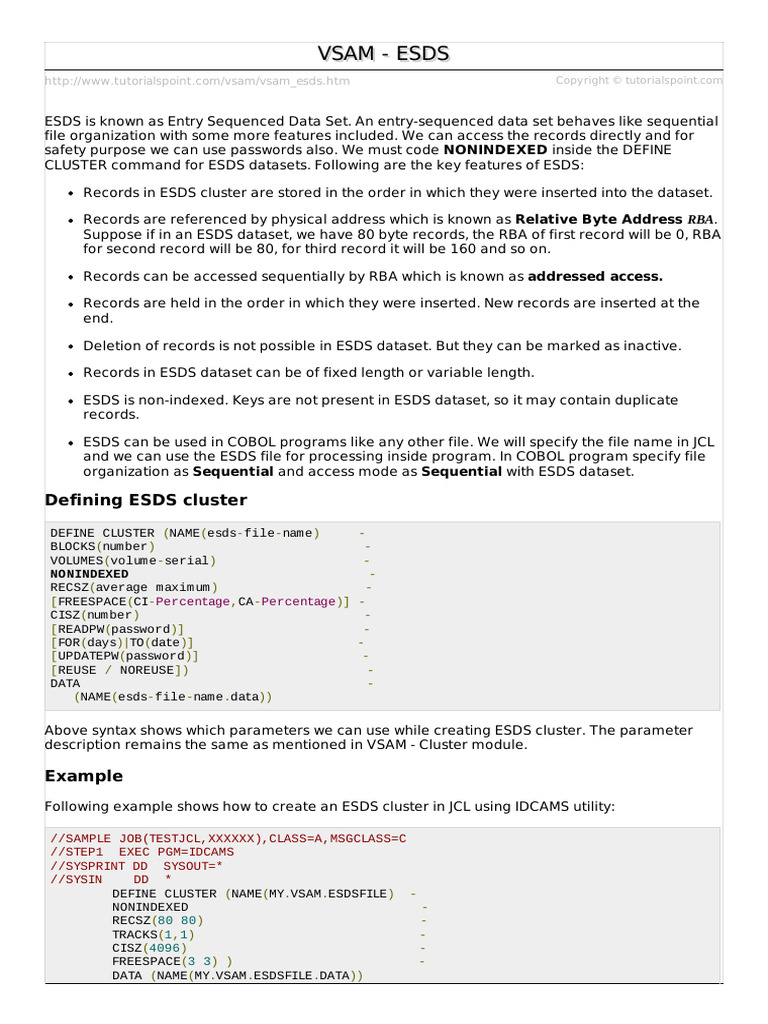 04 - Vsam - Esds | PDF | System Software | Computer Science