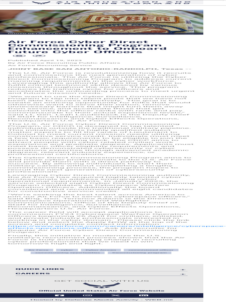 Air Force Cyber Direct Commissioning Program Enhancement to Onboard Future Cyber Officers Air ...