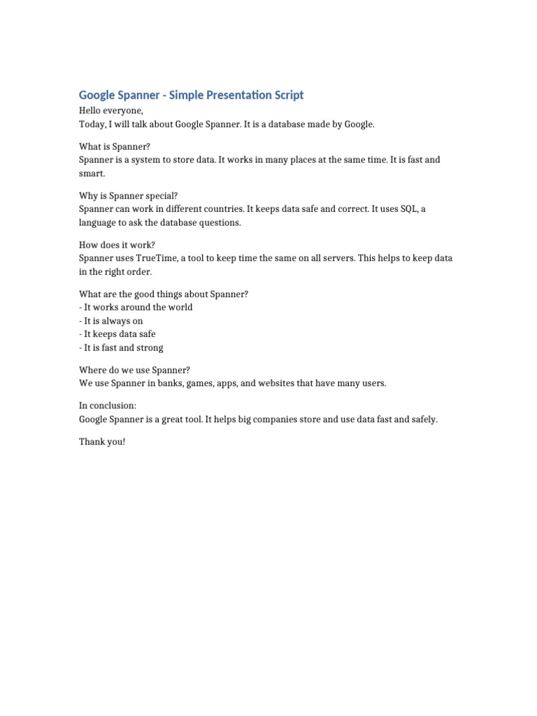 Google Spanner Presentation Simple | PDF