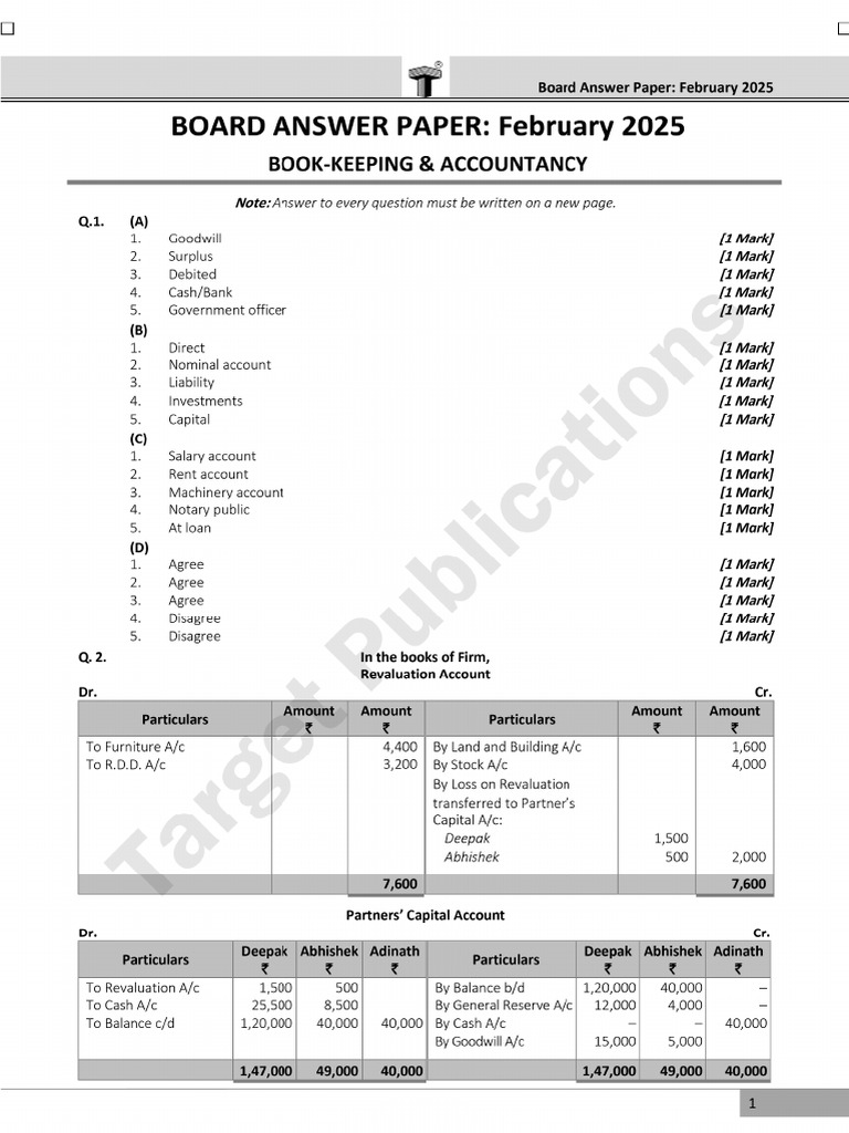 Std. 12th Commerce (EM) - Book-Keeping & Accountancy - Answers of Board ...