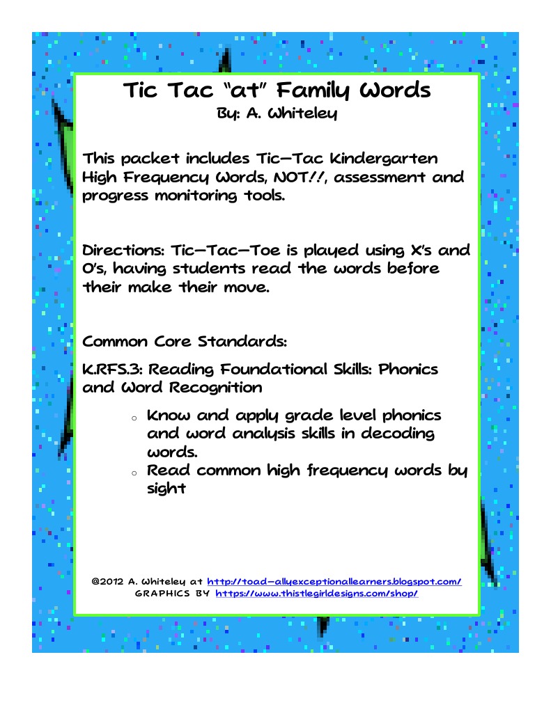 Kindergarten Phonics Tic-Tac-Toe | PDF