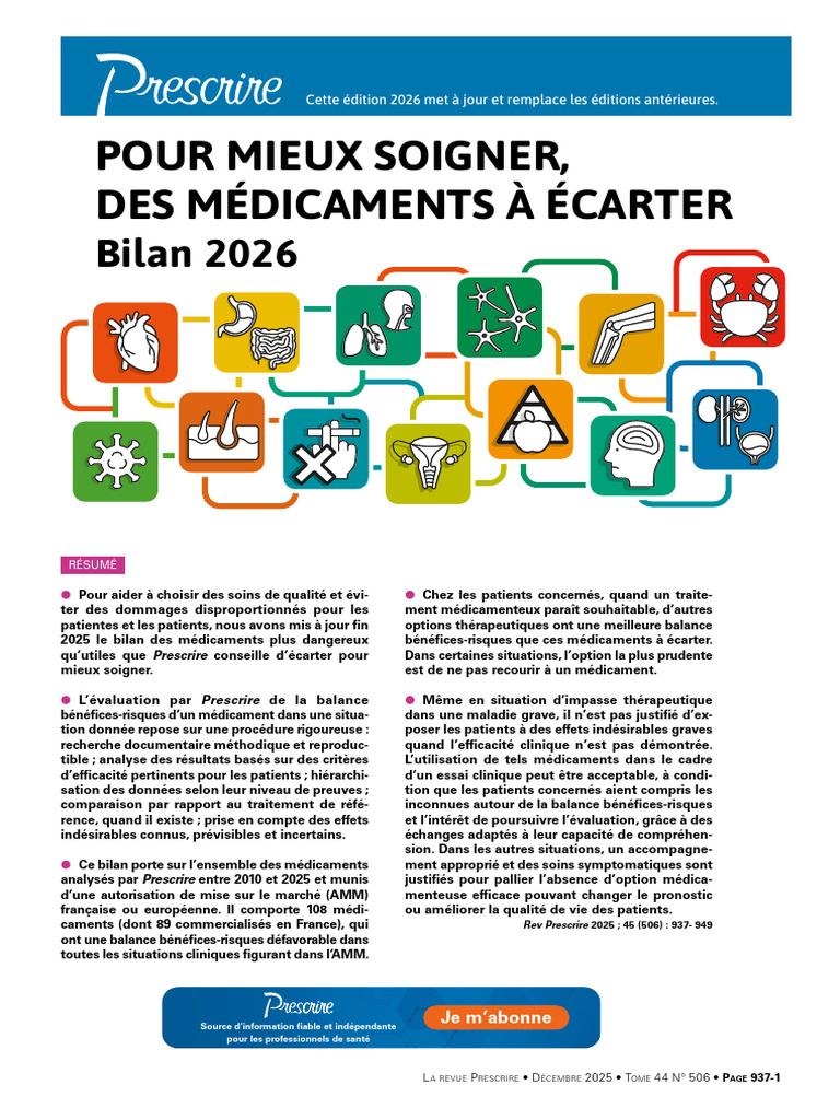 Médicaments à Écarter : Bilan 2026 | PDF | Essai clinique | Médecine