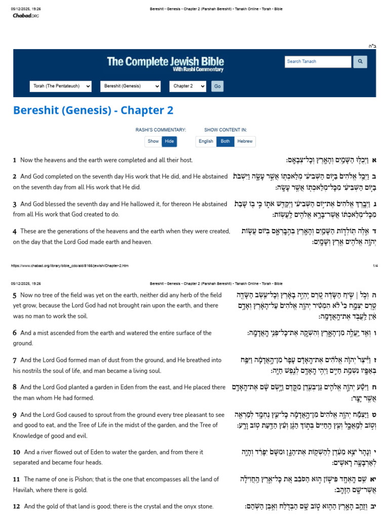 Bereshit - Genesis - Chapter 2 (Parshah Bereshit) - Tanakh Online ...