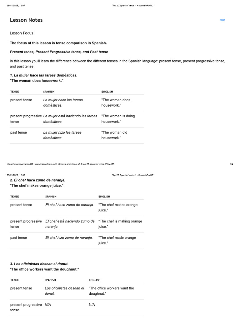 Top 20 Spanish Verbs 1 - SpanishPod101 | PDF | Grammar | Linguistics